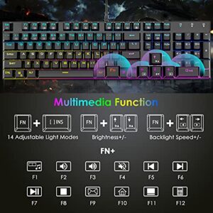 ET Mechanical Gaming Keyboard RGB Backlit Keys Computer Keyboard, 16.8 Million Color 104 Keys Blue Switch Wired Gaming Keyboards Full Size, Aluminum Base USB Keyboard for PC Gamer Laptop