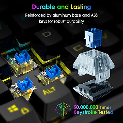 ET Mechanical Gaming Keyboard RGB Backlit Keys Computer Keyboard, 16.8 Million Color 104 Keys Blue Switch Wired Gaming Keyboards Full Size, Aluminum Base USB Keyboard for PC Gamer Laptop