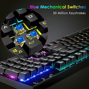 ET Mechanical Gaming Keyboard RGB Backlit Keys Computer Keyboard, 16.8 Million Color 104 Keys Blue Switch Wired Gaming Keyboards Full Size, Aluminum Base USB Keyboard for PC Gamer Laptop