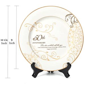 Urllinz 50th Wedding Anniversary Plate with 24k Gold Foil-50th Anniversary Wedding Gifts for Parents Couple,50 Year Golden Wedding Gifts for Her Him,9 Inch Porcelain Plate for Grandparents with Stand