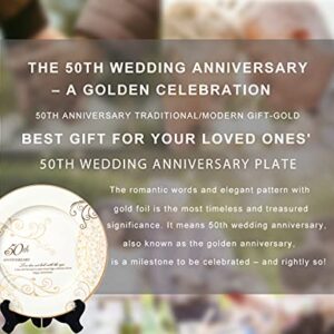 Urllinz 50th Wedding Anniversary Plate with 24k Gold Foil-50th Anniversary Wedding Gifts for Parents Couple,50 Year Golden Wedding Gifts for Her Him,9 Inch Porcelain Plate for Grandparents with Stand