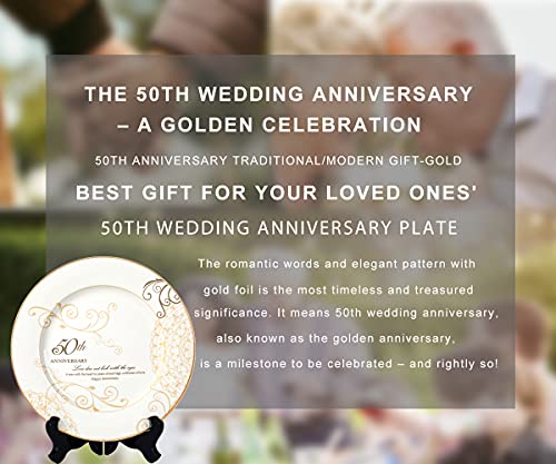 Urllinz 50th Wedding Anniversary Plate with 24k Gold Foil-50th Anniversary Wedding Gifts for Parents Couple,50 Year Golden Wedding Gifts for Her Him,9 Inch Porcelain Plate for Grandparents with Stand