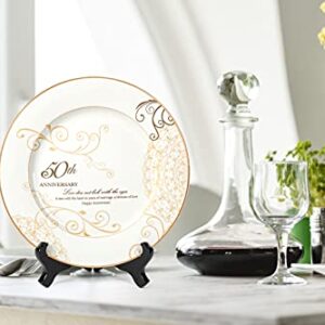 Urllinz 50th Wedding Anniversary Plate with 24k Gold Foil-50th Anniversary Wedding Gifts for Parents Couple,50 Year Golden Wedding Gifts for Her Him,9 Inch Porcelain Plate for Grandparents with Stand