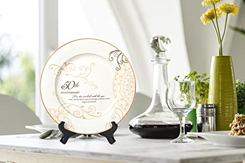 Urllinz 50th Wedding Anniversary Plate with 24k Gold Foil-50th Anniversary Wedding Gifts for Parents Couple,50 Year Golden Wedding Gifts for Her Him,9 Inch Porcelain Plate for Grandparents with Stand