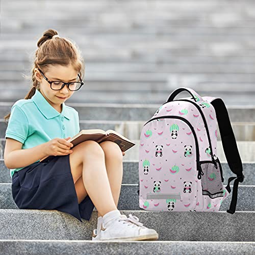 MNSRUU School Backpack with Chest Strap, Cartoon Animal Cute Panda With Watermelon Laptop Backpack, Travel Hiking Backpack for Boys Girls, Rucksack, Knapsack