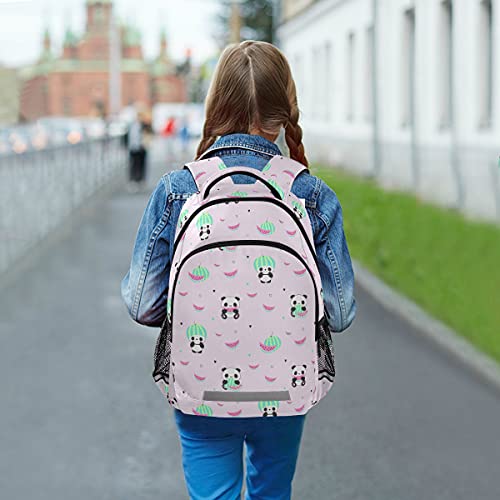 MNSRUU School Backpack with Chest Strap, Cartoon Animal Cute Panda With Watermelon Laptop Backpack, Travel Hiking Backpack for Boys Girls, Rucksack, Knapsack