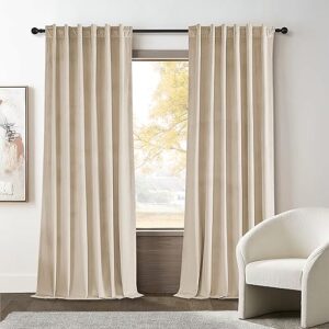 topfinel cream velvet curtains for bedroom 96 inches length 2 panels modern boho rod pocket blackout window treatments curtains 96 inches long for living dinning room nursery sliding door,52x96,beige