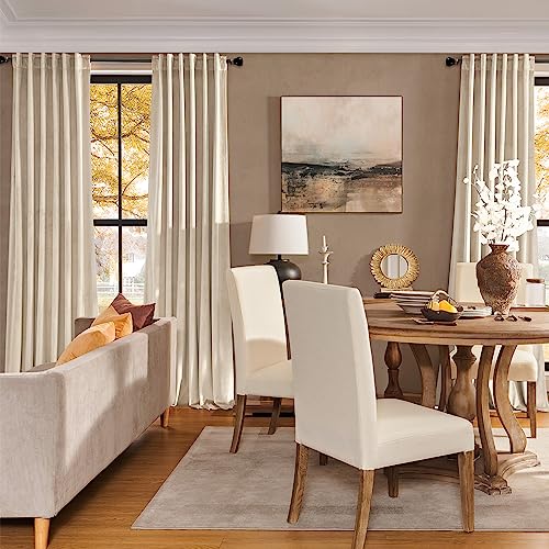 Topfinel Cream Velvet Curtains for Bedroom 96 Inches Length 2 Panels Modern Boho Rod Pocket Blackout Window Treatments Curtains 96 Inches Long for Living Dinning Room Nursery Sliding Door,52x96,Beige