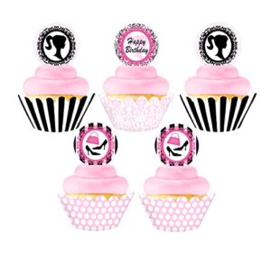 glamour girl cupcake kit - 24 glamour girl cupcake toppers and 24 cupcake wrappers - glamour girl party supplies - glamour girl party decorations - cupcake