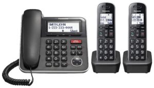 panasonic expandable corded/cordless phone system with answering machine and one touch call blocking – 2 handsets - kx-tgb852b (black)