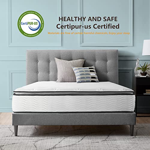 EASELAND King Size Mattress - 10 inch Bamboo Pillow Top Hybrid Mattress in a Box, Innerspring &Cooling Gel Memory Foam Mattresses for Supportive & Pressure Relief, Medium Firm