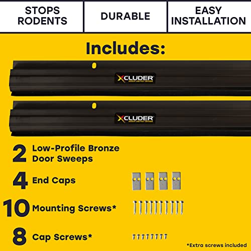 Xcluder 36" Low-Profile Door Sweep, Dark Bronze 2-Pack – Seals Out Rodents & Pests, Enhanced Weather Sealing, Easy to Install; Door Seal Rodent Guard; Rodent Proof Door Sweep