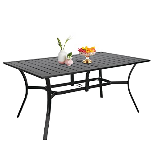 Incbruce Patio Dining Table, 60" x 37" Rectangle Metal Steel Slat Table, with 1.57" Umbrella Hole, for Backyards, Porches, Gardens or Poolside