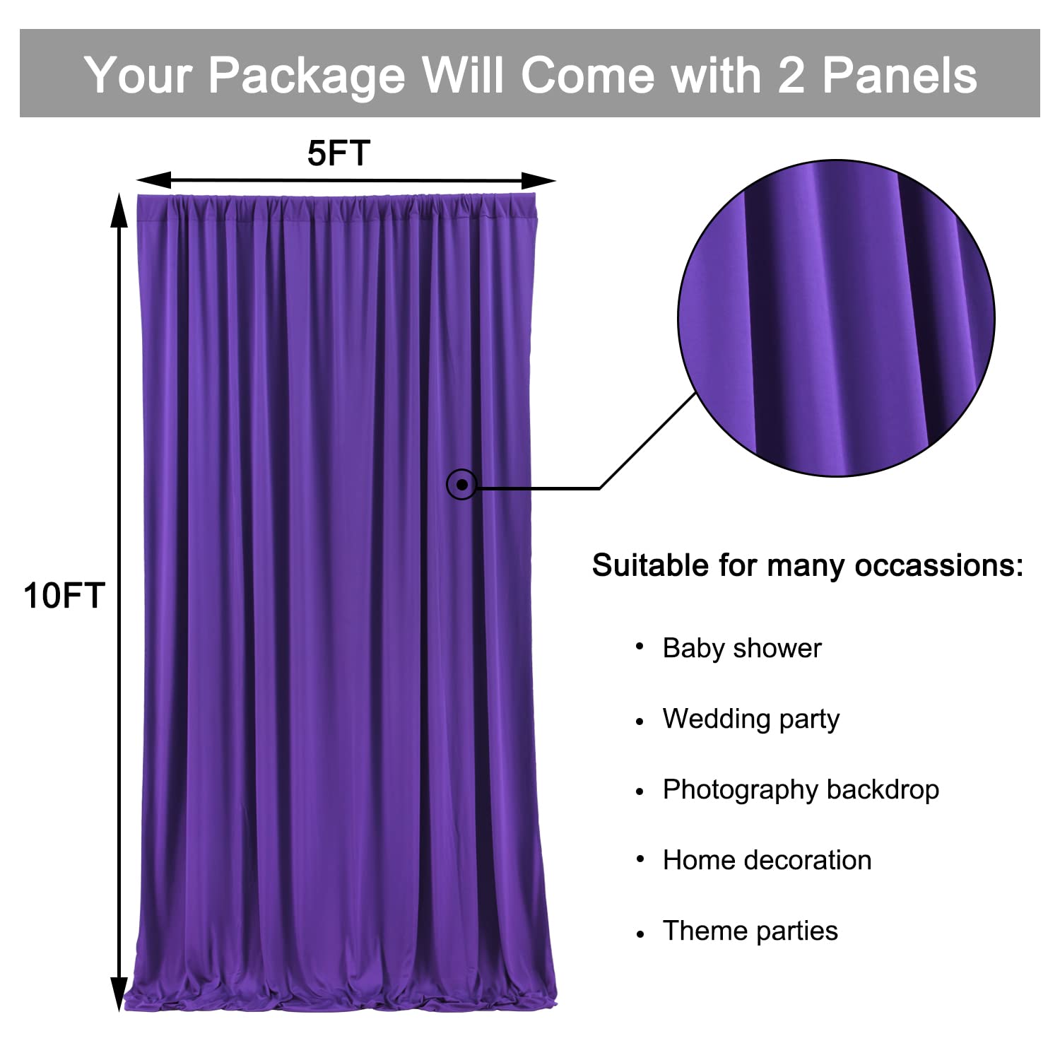 10ftx10ft Purple Wrinkle-Free Backdrop Drapes Curtains, Purple Polyester Background Decorations for Wedding Home Party Supplies