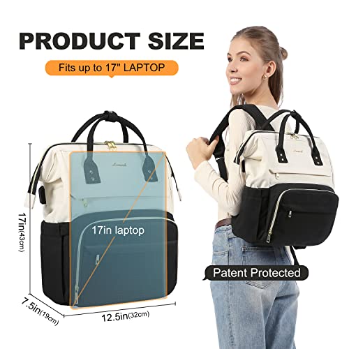 LOVEVOOK Laptop Backpack for Women Fashion Business Computer Backpacks Travel Bags Purse Doctor Nurse Work Backpack with USB Port, Fits 15.6-Inch Laptop Beige-Black