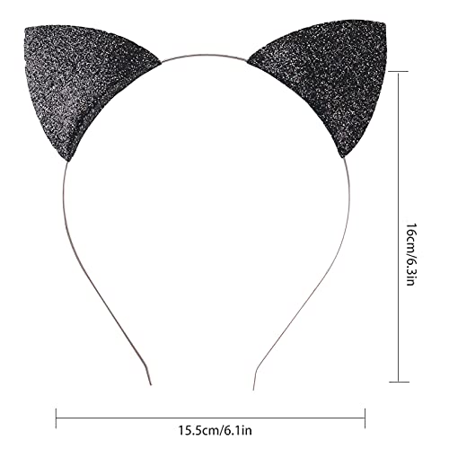 JiaDuo 4 Pack Cat Ears Headband Black Glitter Cat Hairband for Girls Women Halloween Costume Accessories for Noir Catwoman