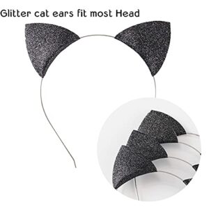 JiaDuo 4 Pack Cat Ears Headband Black Glitter Cat Hairband for Girls Women Halloween Costume Accessories for Noir Catwoman