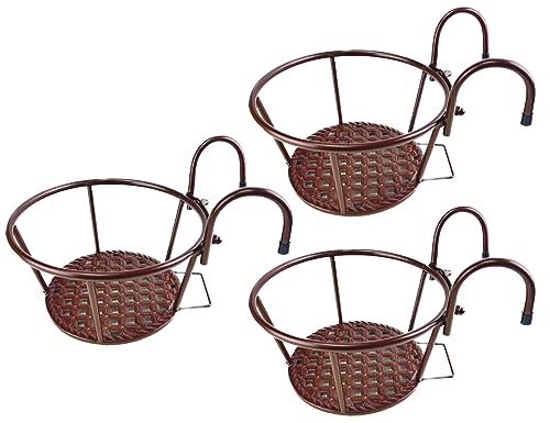 NEISRAI Iron Art Metal Railing Flower Pot Hanging Basket for Indoor Pot Holder Hanger 3 Pack Outdoor Plants Perfect for Porches and Patio Decor (Champagne)