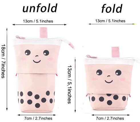 Friinder Telescopic Pencil Bag Pen Holder Pop Up Stationery Case, Stand-up Retractable Transformer Bag Standing Organizer, Great for Christmas Holiday New Year Gift Office Bag(Pink)