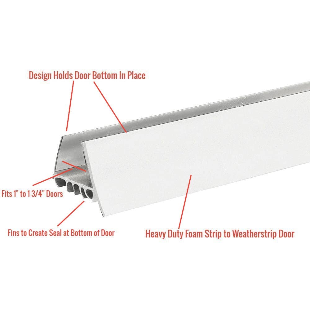 PVC Slide on Door Sweep with Foam Draft Stopper/Sweep for Doors 1" - 1 3/4" Wide - 3 FT Long (White)