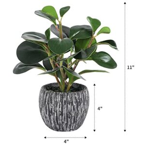 LORYDECO Artificial Potted Plants, Real Looking Fiddle Leaf Fake Plant with Pot, Plastic Watercress Leaves Small Faux Trees with Cement Planter, Greenery Plant Table Decor for Home Indoor