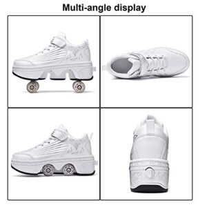 RDJSHOP, Women Pulley Shoes, 2 in 1 Multifunctional Deformation Roller Skating Shoes, Double Row Skates Perfect Indoor Outdoor Sports for Adults Kids,White25.526cm