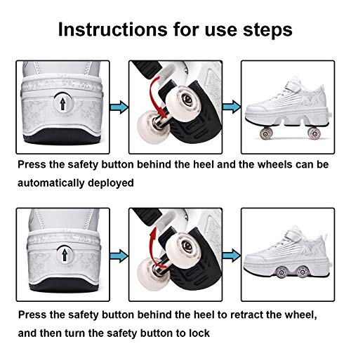 RDJSHOP, Women Pulley Shoes, 2 in 1 Multifunctional Deformation Roller Skating Shoes, Double Row Skates Perfect Indoor Outdoor Sports for Adults Kids,White25.526cm