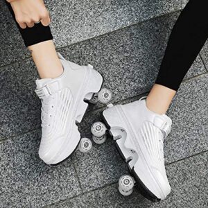 RDJSHOP, Women Pulley Shoes, 2 in 1 Multifunctional Deformation Roller Skating Shoes, Double Row Skates Perfect Indoor Outdoor Sports for Adults Kids,White25.526cm