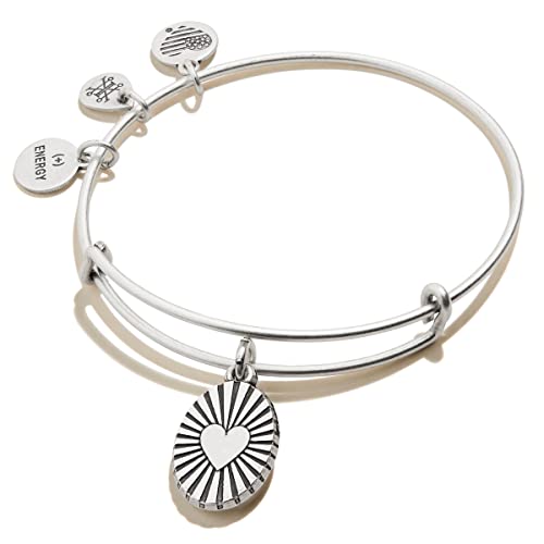 Alex and Ani Path of Symbols Expandable Bangle for Women, Heart Embossed Charm, Rafaelian Silver Finish, 2 to 3.5 in