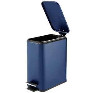 mDesign Slim Metal Rectangle 1.3 Gallon/5 Liter Trash Can with Step Pedal, Easy-Close Lid, Removable Liner - Narrow Wastebasket Garbage Container Bin for Bathroom, Bedroom, Kitchen - Navy Blue