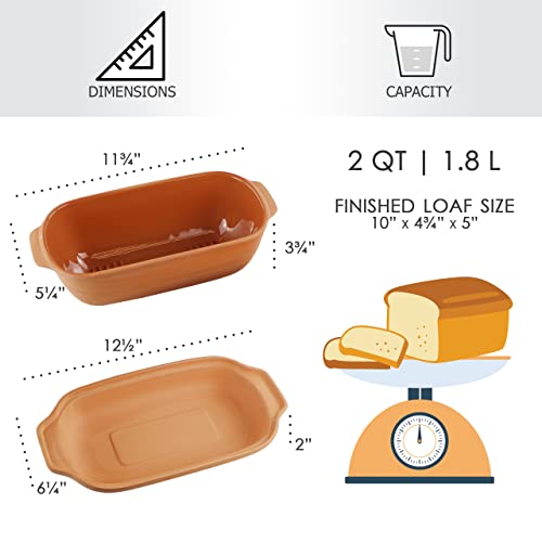 Eurita Clay Roaster, Non-Stick Bread Pan & Lid, Healthy Clay Pot Cooking, With Free Recipe Guide, 2 Quarts