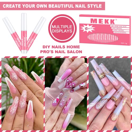 Nail Glue, MEKK Nail Glue for Acrylic Nails, Long Lasting Professional Nail Tip Glue for Press on Nails, Super Bond for Acrylic Nails Adhesive Nail Glue for False Nail Tips 0.07OZ/PCS(12PCS)