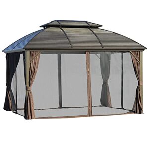 outsunny 10' x 12' hardtop gazebo canopy with galvanized steel double roof, aluminum frame, permanent pavilion outdoor gazebo with netting and curtains for patio, garden, backyard, deck, lawn