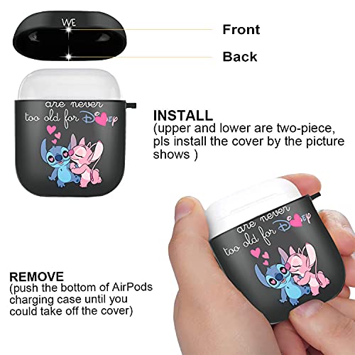 UHAUL AirPods Case Protectiv Cover,Fully Protected Shockproof Cartoon case with Keychain Clip Carabiner and Lanyard,Compatible with Apple AirPods 2 and 1 (Stitch and Angel)