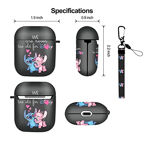 UHAUL AirPods Case Protectiv Cover,Fully Protected Shockproof Cartoon case with Keychain Clip Carabiner and Lanyard,Compatible with Apple AirPods 2 and 1 (Stitch and Angel)