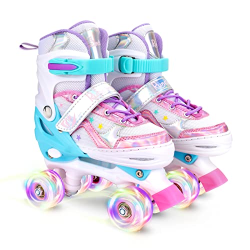 Runcinds Toddler Roller Skates for Girls Kids, 4 Size Adjustable Kids Roller Skates for Little Girls with Light Up Wheels