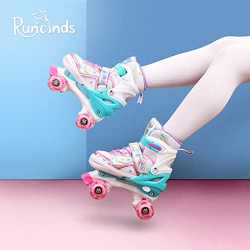 Runcinds Toddler Roller Skates for Girls Kids, 4 Size Adjustable Kids Roller Skates for Little Girls with Light Up Wheels