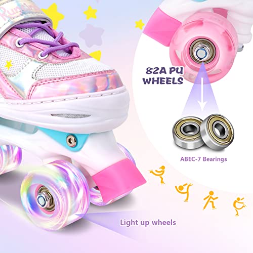 Runcinds Toddler Roller Skates for Girls Kids, 4 Size Adjustable Kids Roller Skates for Little Girls with Light Up Wheels