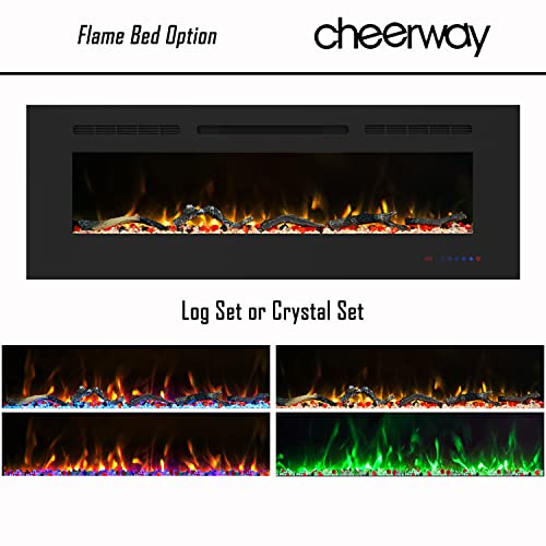 Cheerway 30 inch Wall Mounted &Recessed in Wall Electric Fireplace with Heater, Linear Wall Fireplace w/Thermostat, Adjustable Flame&Fuel Color, Remote & Touch Control w/Timer, 750W/1500W