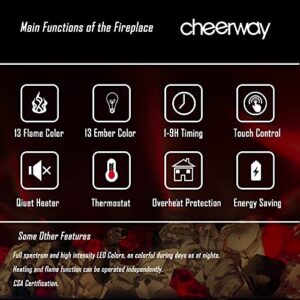 Cheerway 30 inch Wall Mounted &Recessed in Wall Electric Fireplace with Heater, Linear Wall Fireplace w/Thermostat, Adjustable Flame&Fuel Color, Remote & Touch Control w/Timer, 750W/1500W