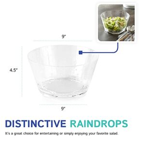 Huang Acrylic Large Serving Salad Bowl (9") Durable and Elegant Raindrops Design | For Serving, Hosting, Picnics, Weddings, Parties | Long Lasting Construction, Easy to Clean Premium Acrylic