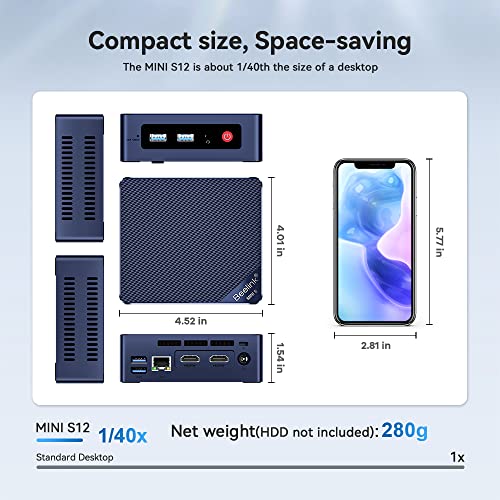 Beelink Mini PC, Mini S12 Intel 12th Gen 4-Core N95(up to 3.4GHz), Mini Computer 8GB DDR4 RAM 256GB SSD, Desktop PC Dual HDMI 4K UHD/Gigabit Ethernet/Dual WiFi5/BT4.2/Linux PC(Ubuntu)/HTPC