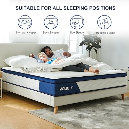 Molblly Full Mattress, 12 Inch Hybrid Mattress with Gel Memory Foam,Motion Isolation Individually Wrapped Pocket Coils Mattress,Pressure Relief,Back Pain Relief& Cooling Full Size Bed Mattress