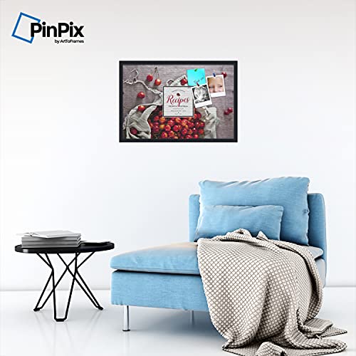 PinPix ArtToFrames 28x22 Custom Cork Bulletin Board Bag of Cherries Poster Board Has a Fabric Style Canvas Finish, Framed in Satin Black (PinPix-1366)