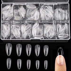 500pcs medium almond fake nail tips full cover clear acrylic nails press on nails for diy nail art, 10 sizes (clear)