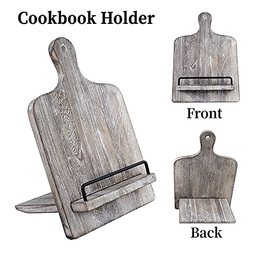 Cookbook Stand Wood Cookbook Holder: Farmhouse Kitchen Cookbook Stand - Adjustable Cookbook Recipe Stand Gray