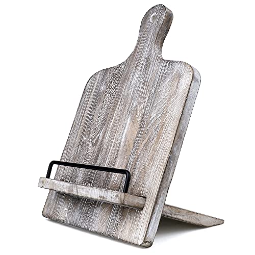 Cookbook Stand Wood Cookbook Holder: Farmhouse Kitchen Cookbook Stand - Adjustable Cookbook Recipe Stand Gray