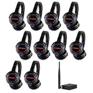 ayvvpii rechargeable wireless silent disco headphones rf led flashing light headset 10pcs headphones bundle and 1 transmitter 500m distance