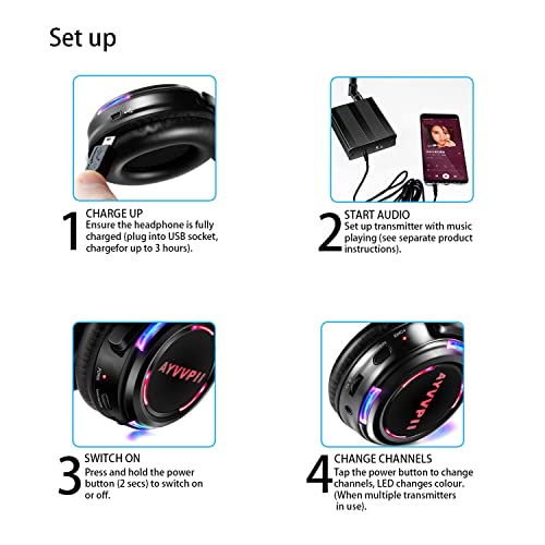 AYVVPII Rechargeable Wireless Silent Disco Headphones RF LED Flashing Light Headset 10pcs Headphones Bundle and 1 Transmitter 500m Distance