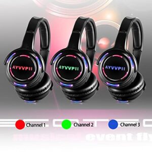 AYVVPII Rechargeable Wireless Silent Disco Headphones RF LED Flashing Light Headset 10pcs Headphones Bundle and 1 Transmitter 500m Distance